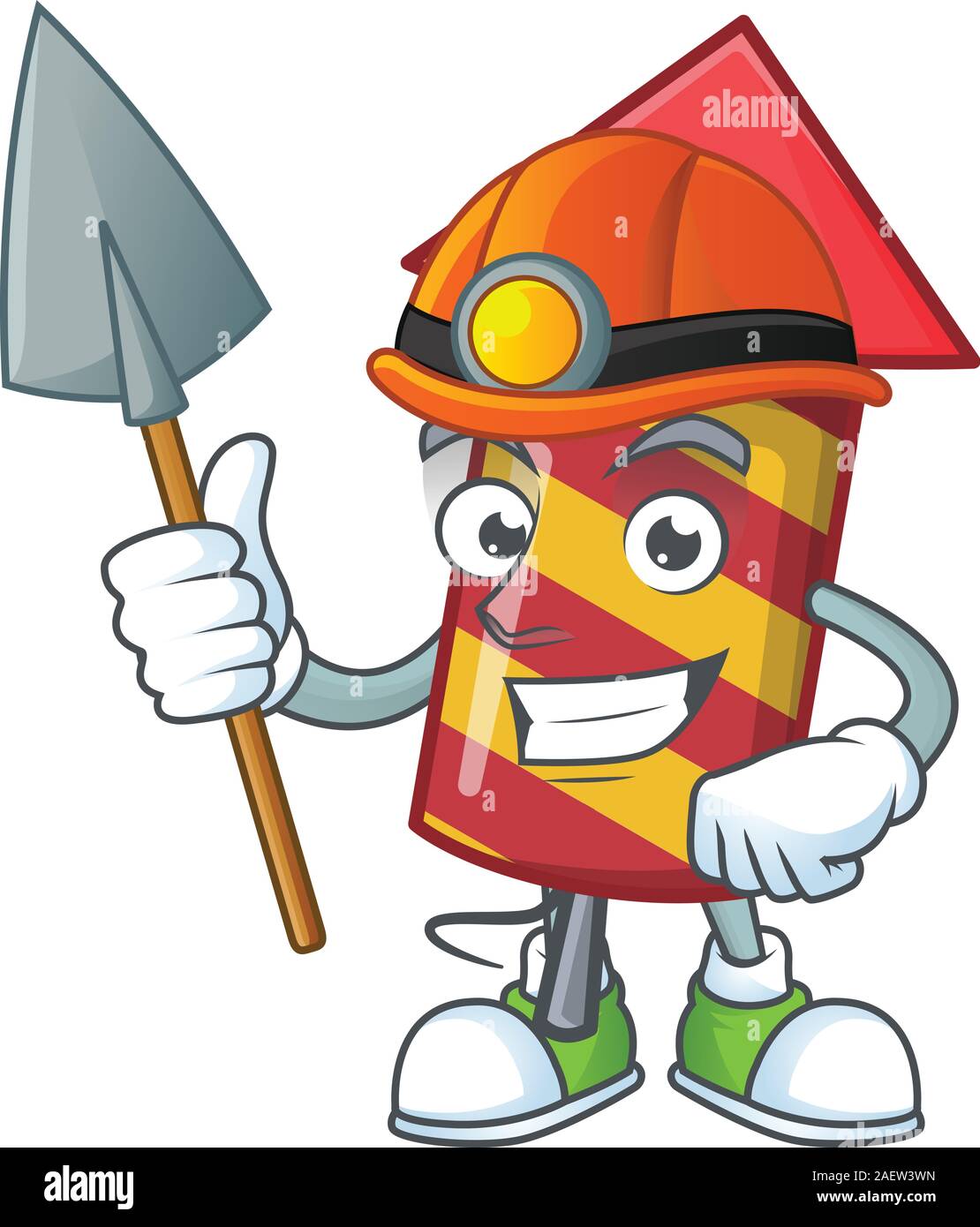 Cool Miner red stripes fireworks rocket cartoon mascot design style ...