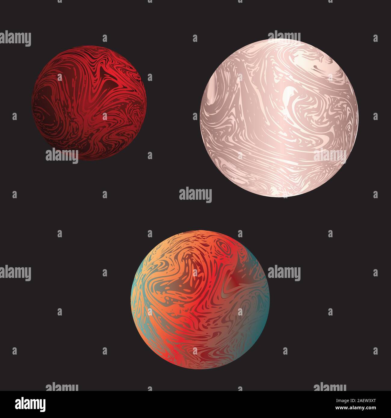 Decorative colorful striped marble planet design on black background ...