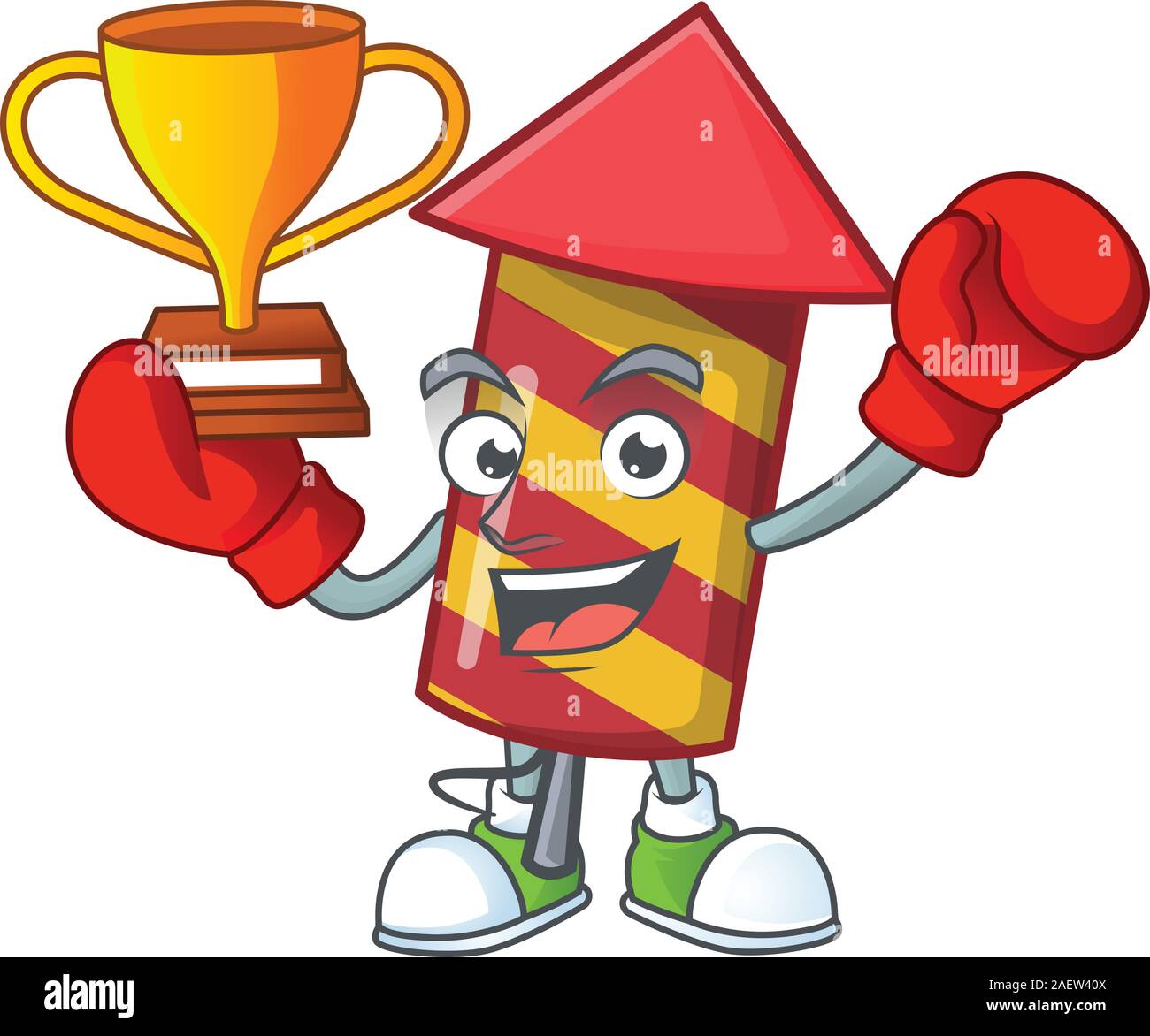 Super cool Boxing winner red stripes fireworks rocket in mascot cartoon ...