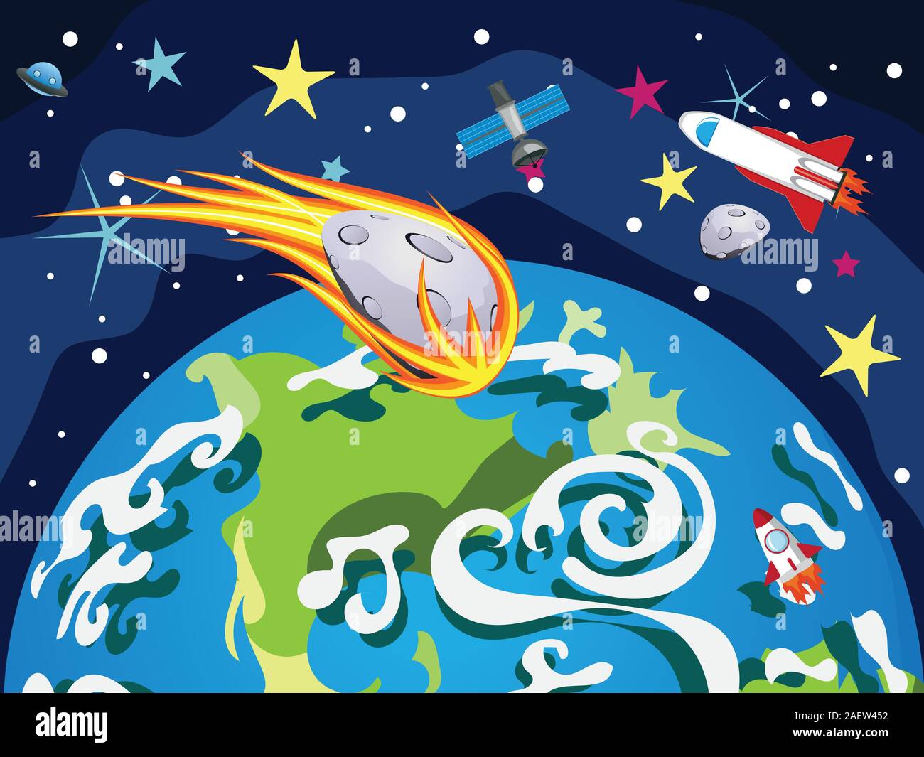 Cartoon planet Earth in open space with satellites Stock Vector Image ...