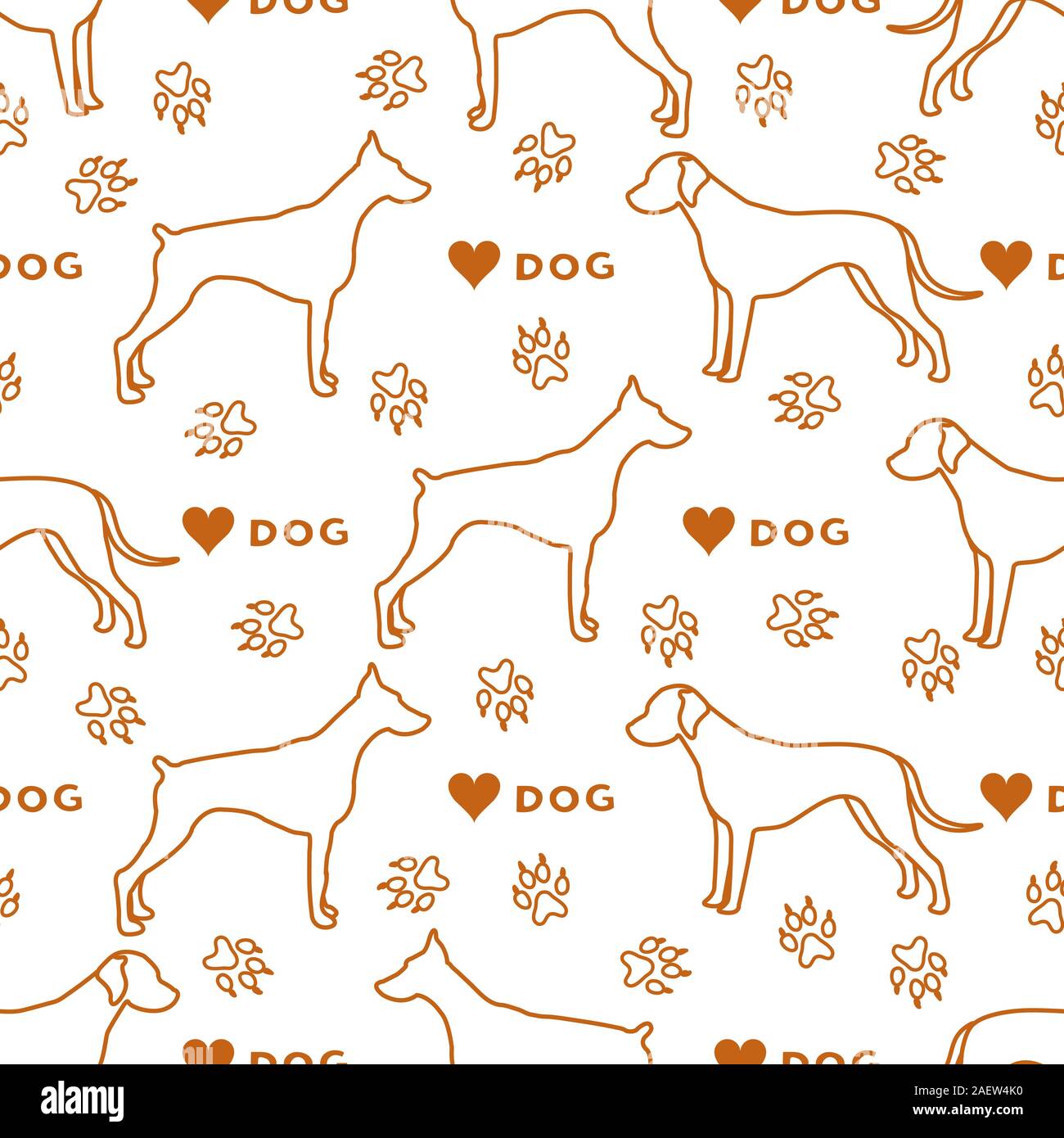 Vector seamless pattern with dogs of different breeds, dog tracks ...
