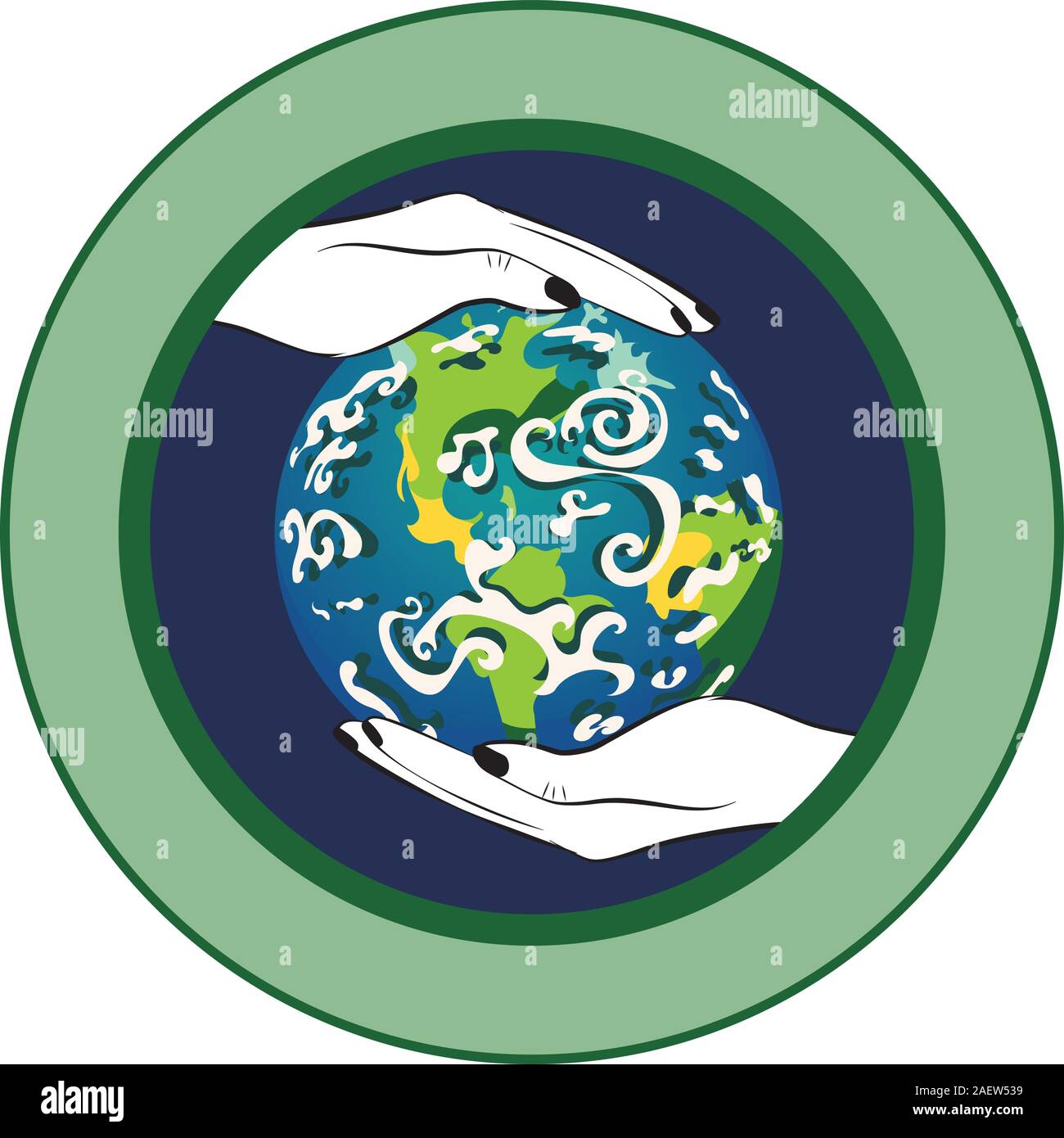 Cartoon human hands holding Earth planet, eco themed design Stock ...