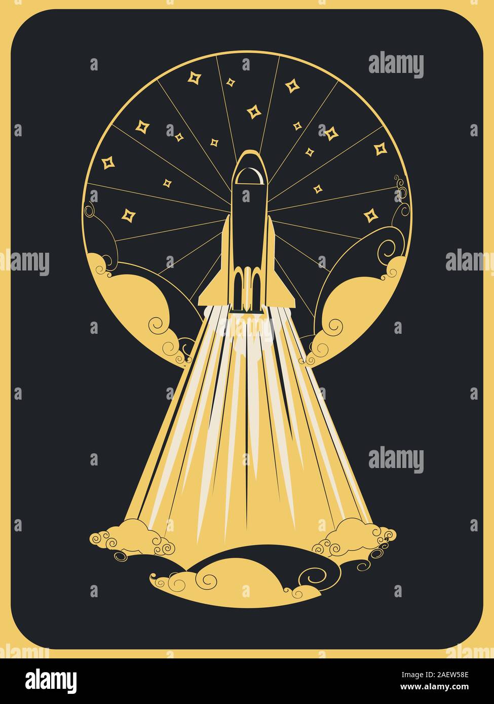 Abstract flying space shuttle poster design, vintage illustration Stock ...