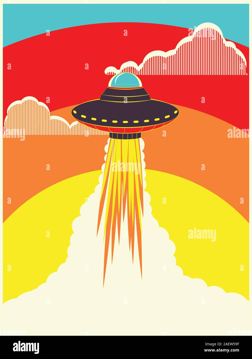 Abstract flying ufo ship vintage poster design, flying saucer ...