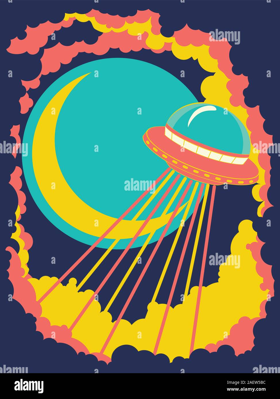 Abstract flying ufo ship vintage poster design, flying saucer ...