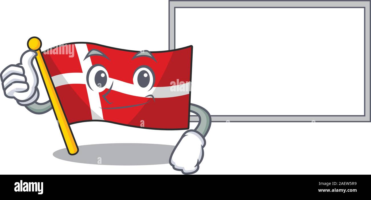 Flag denmark cute cartoon character Thumbs up with board Stock Vector ...