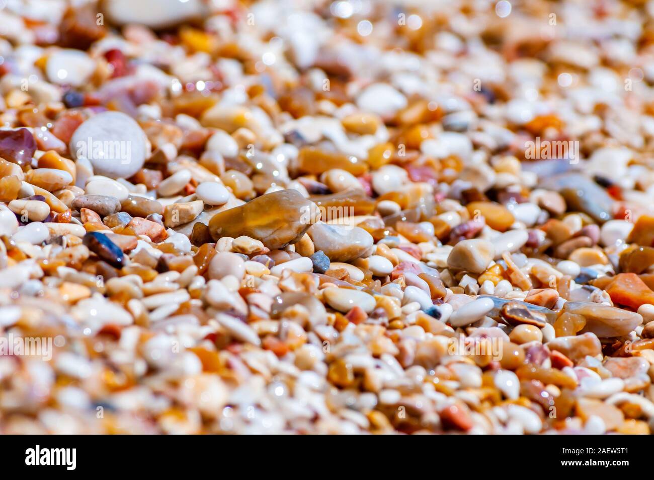 Coastal pebbles washed by Adriatic Sea water waves on Baia delle Zagare ...