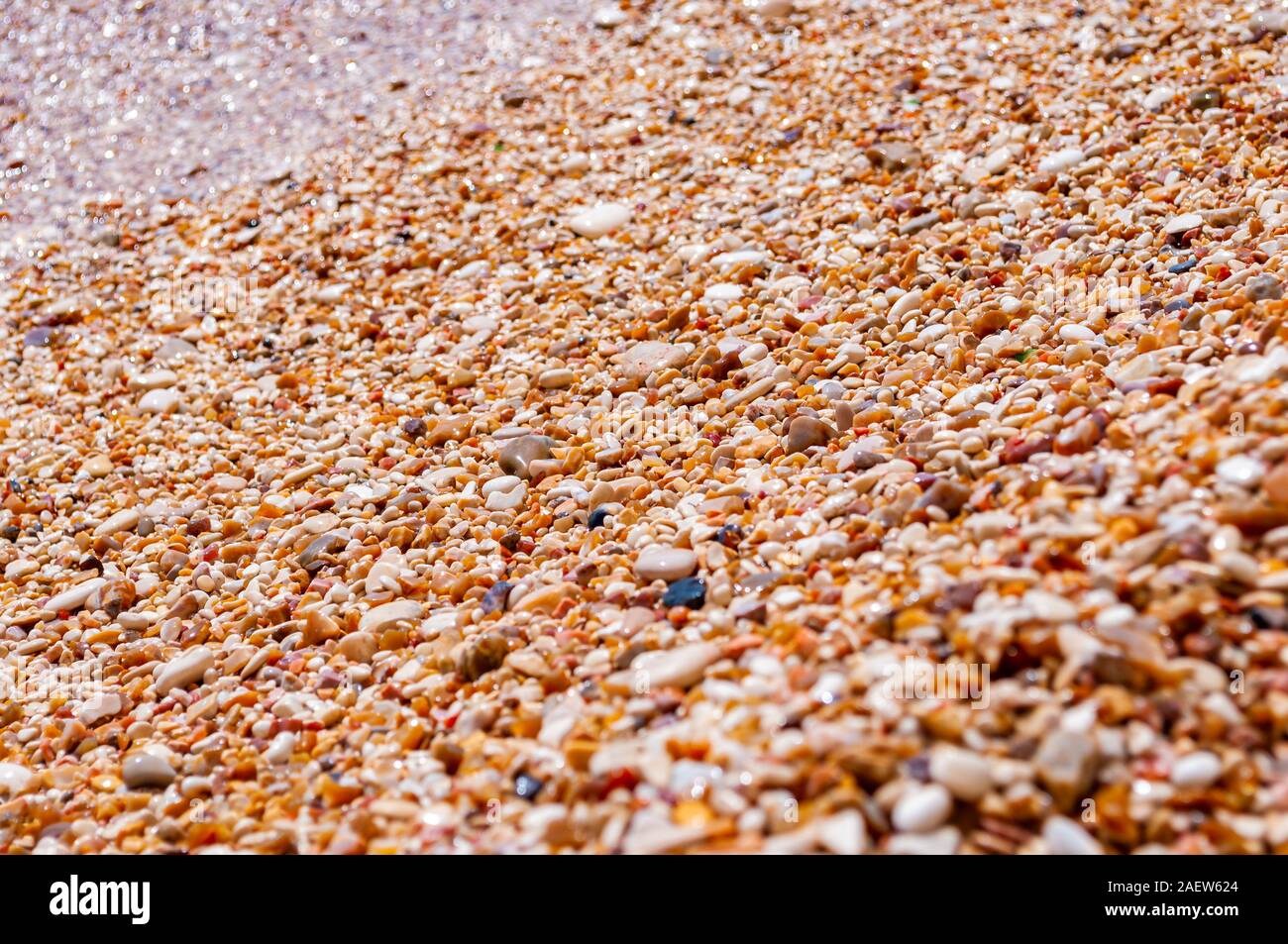 Coastal pebbles washed by Adriatic Sea water waves on Baia delle Zagare ...