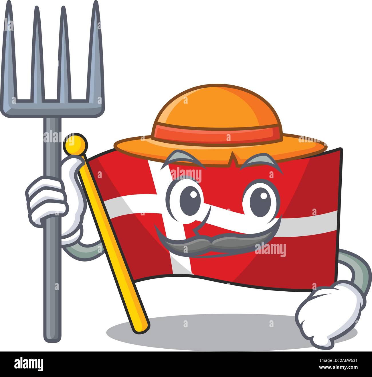 Farmer flag denmark cartoon character with hat and tools Stock Vector ...