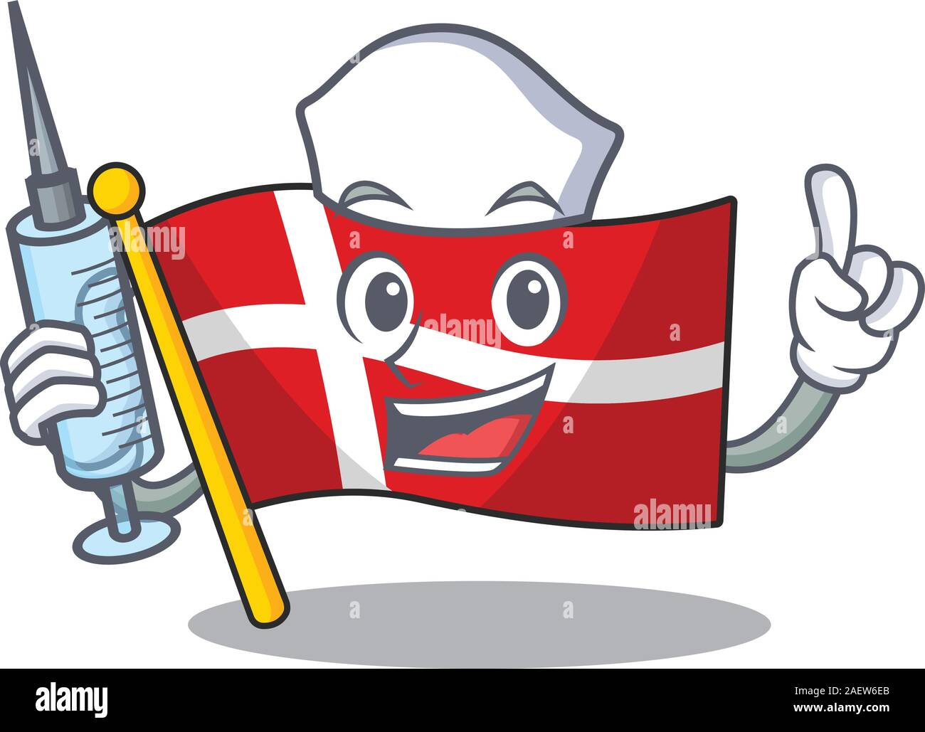 Cute Nurse flag denmark character cartoon style with syringe Stock ...