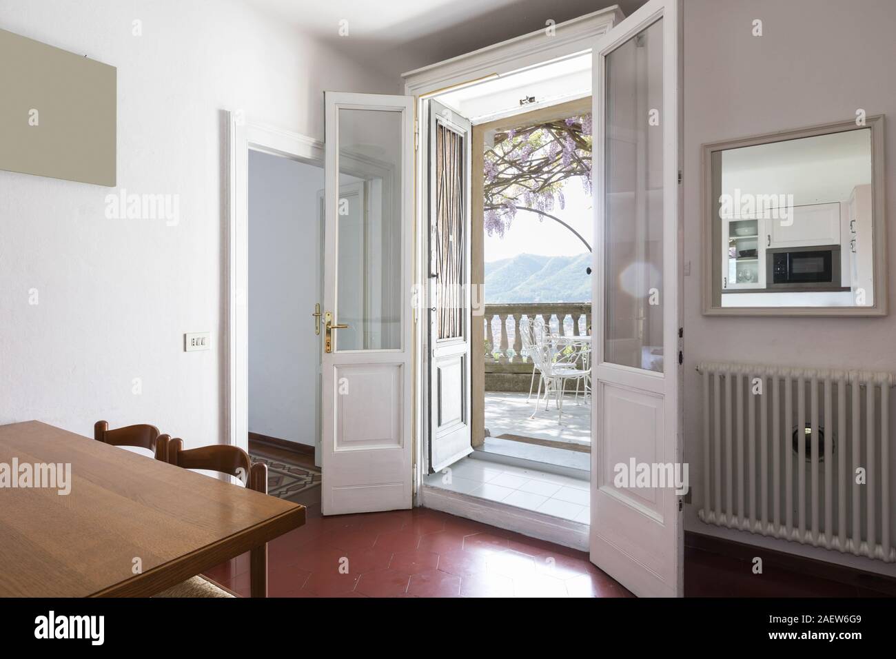 Detail of a wide open window with a terrace and fantastic view Stock ...