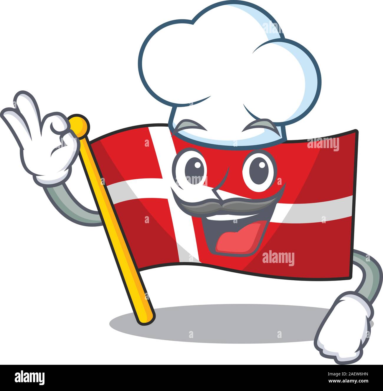 Happy Chef flag denmark cartoon character with white hat Stock Vector ...