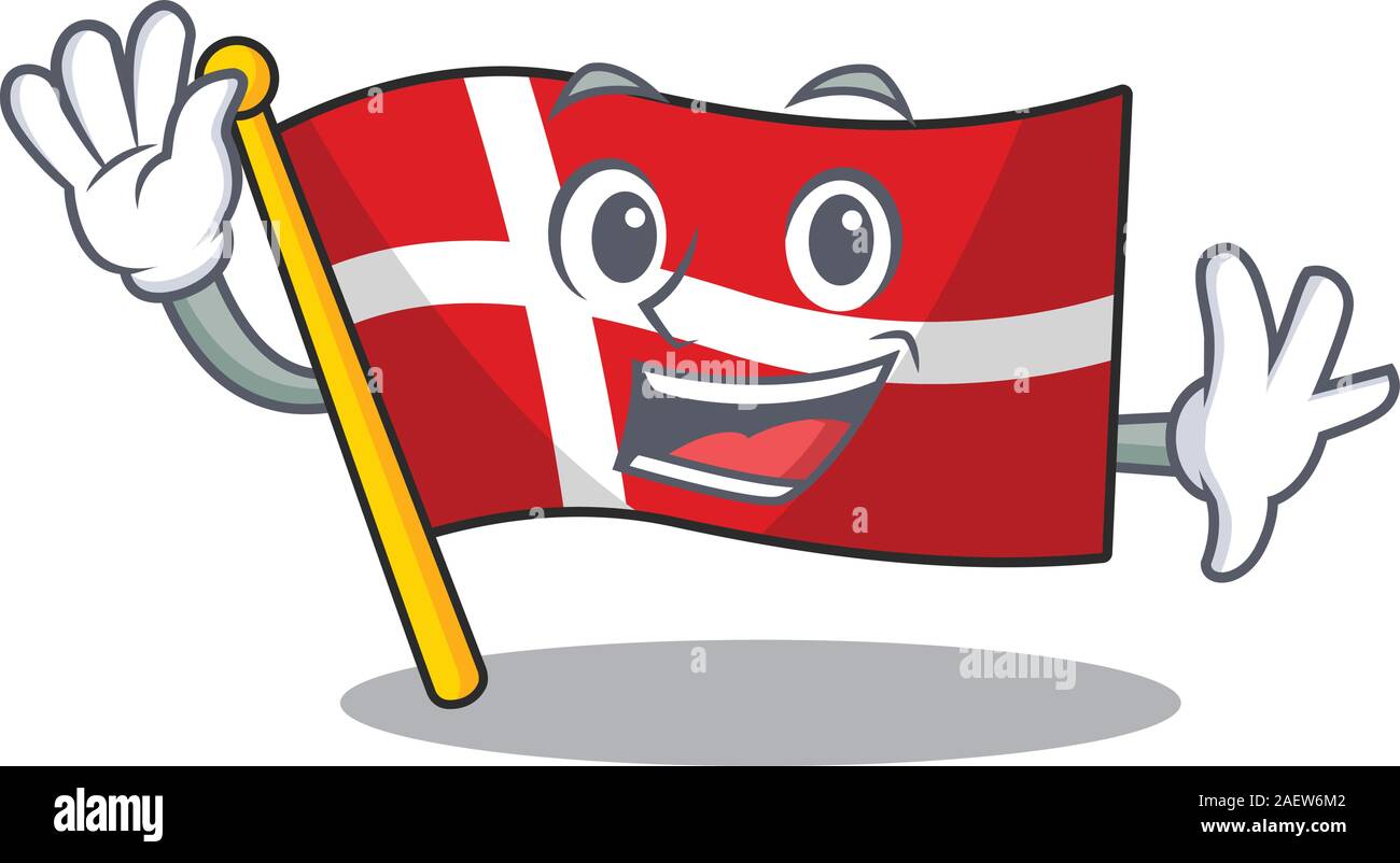 Waving cute smiley flag denmark cartoon character style Stock Vector ...
