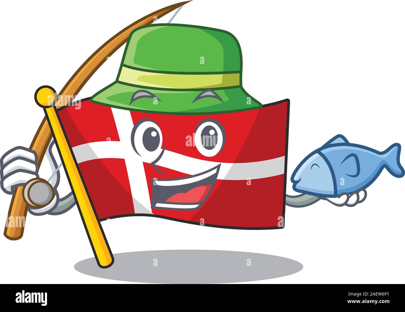 Cartoon character of funny Fishing flag denmark design Stock Vector ...