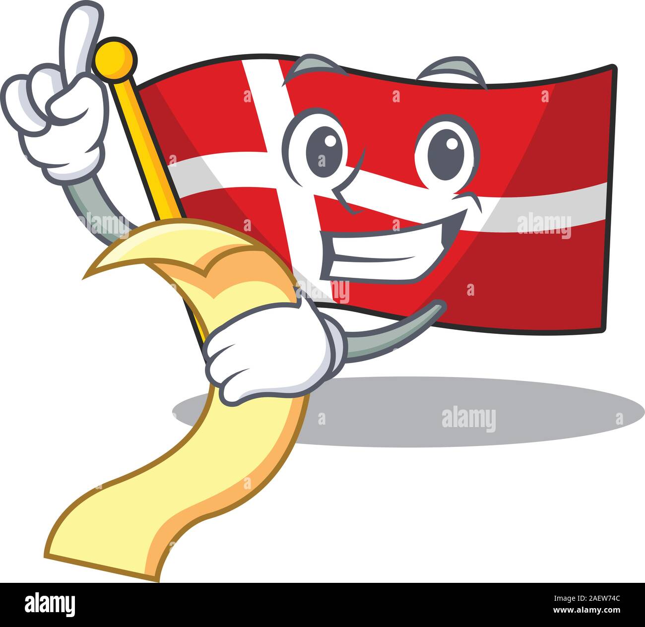 Cute flag denmark cartoon character with menu ready to serve Stock ...