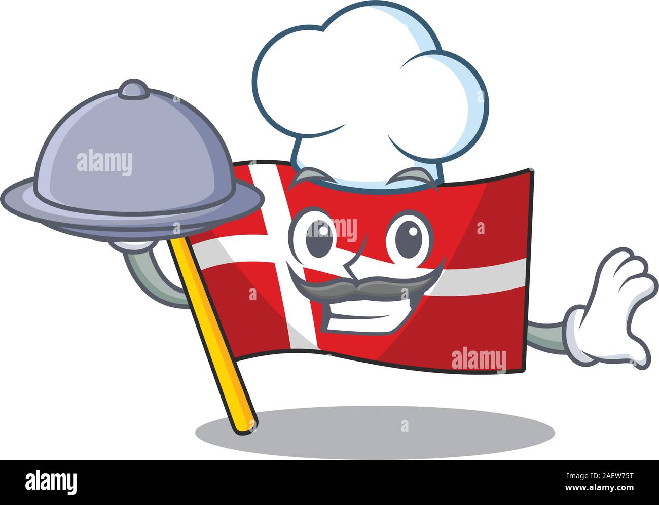 smiling flag denmark as a Chef with food cartoon style design Stock ...