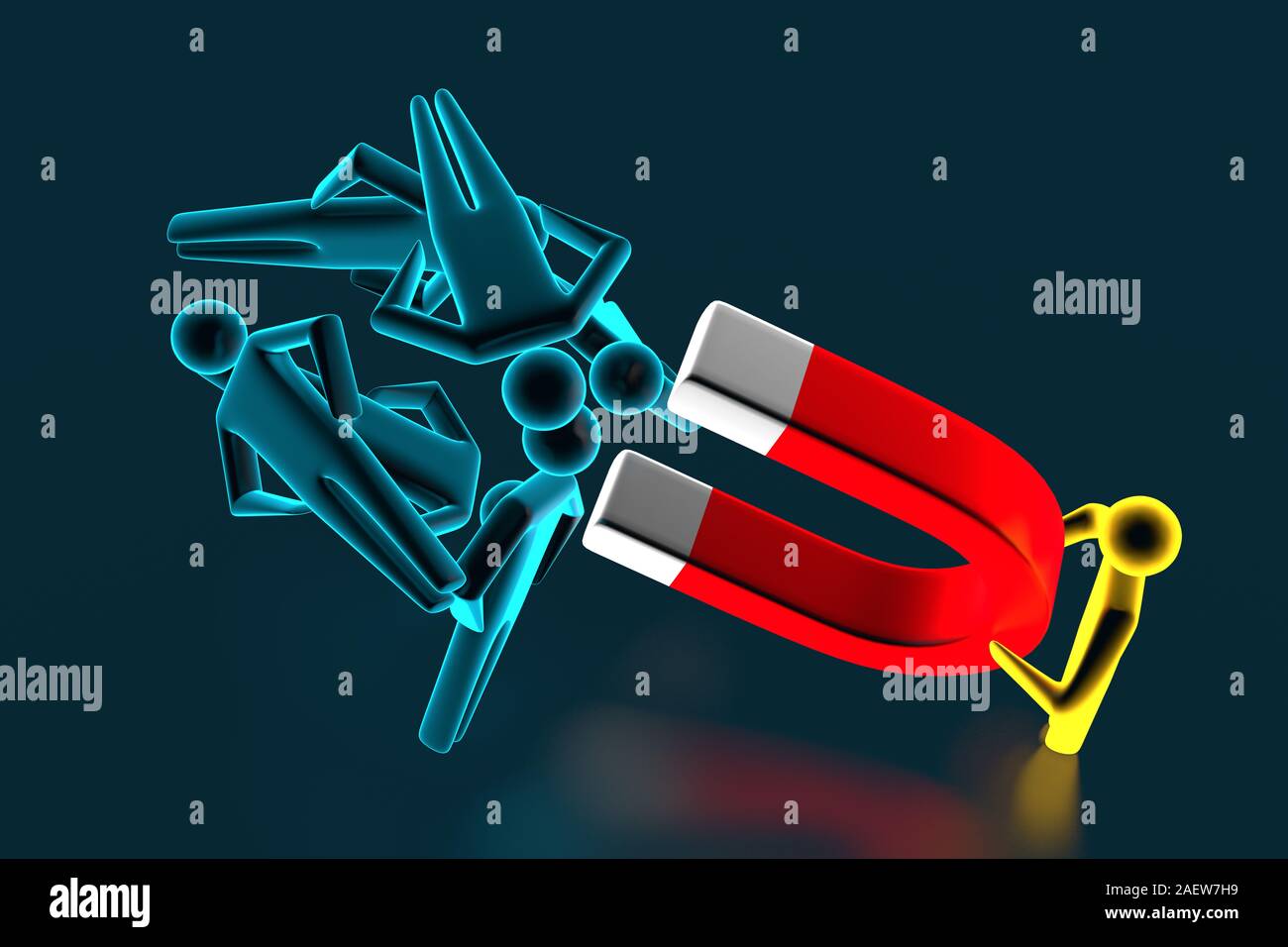 Person's Hand Pulling Human 3d Figures With Horseshoe Magnet. Business ...