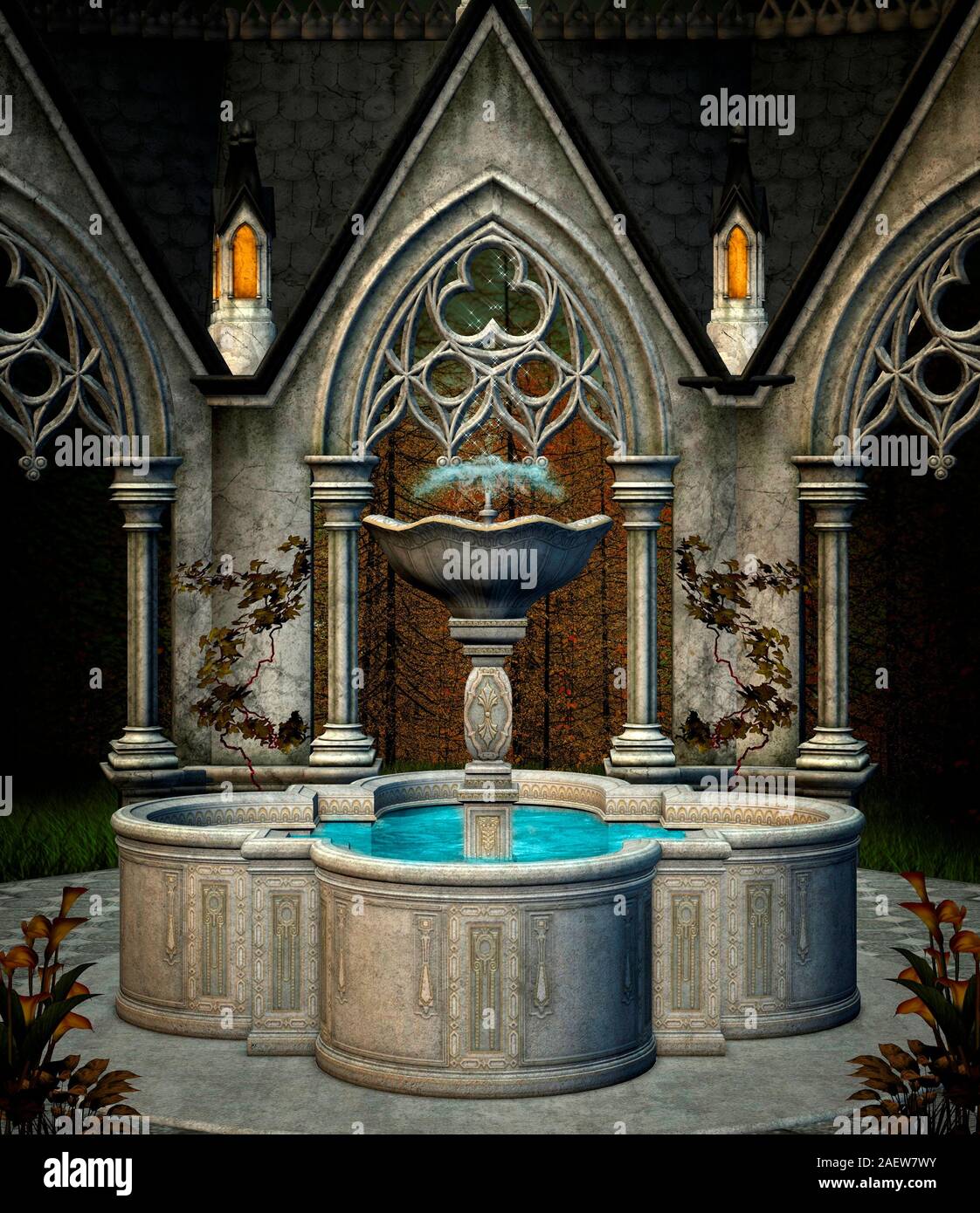 Elf fountain in an ancient place of worship Stock Photo - Alamy