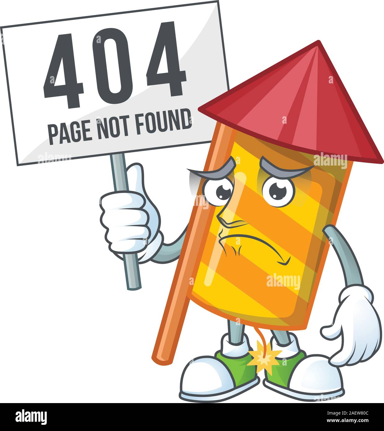 sad cartoon character yellow stripes fireworks rocket raised up a board ...