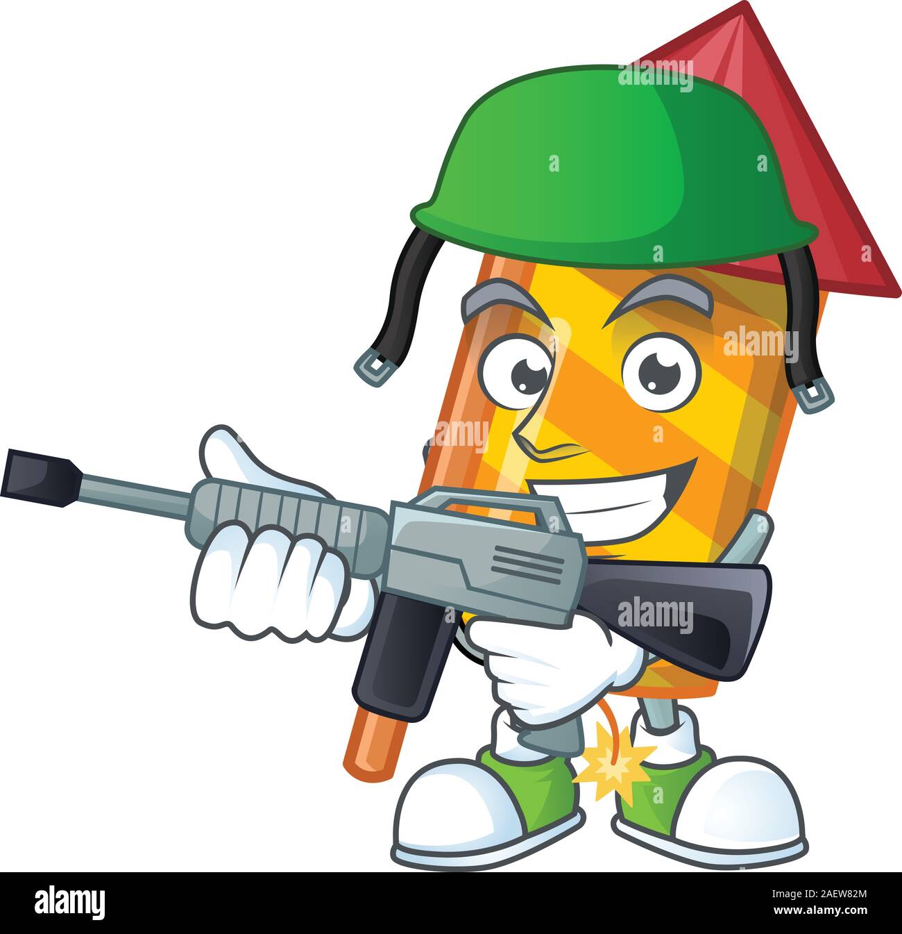 A cartoon style of yellow stripes fireworks rocket Army with machine ...