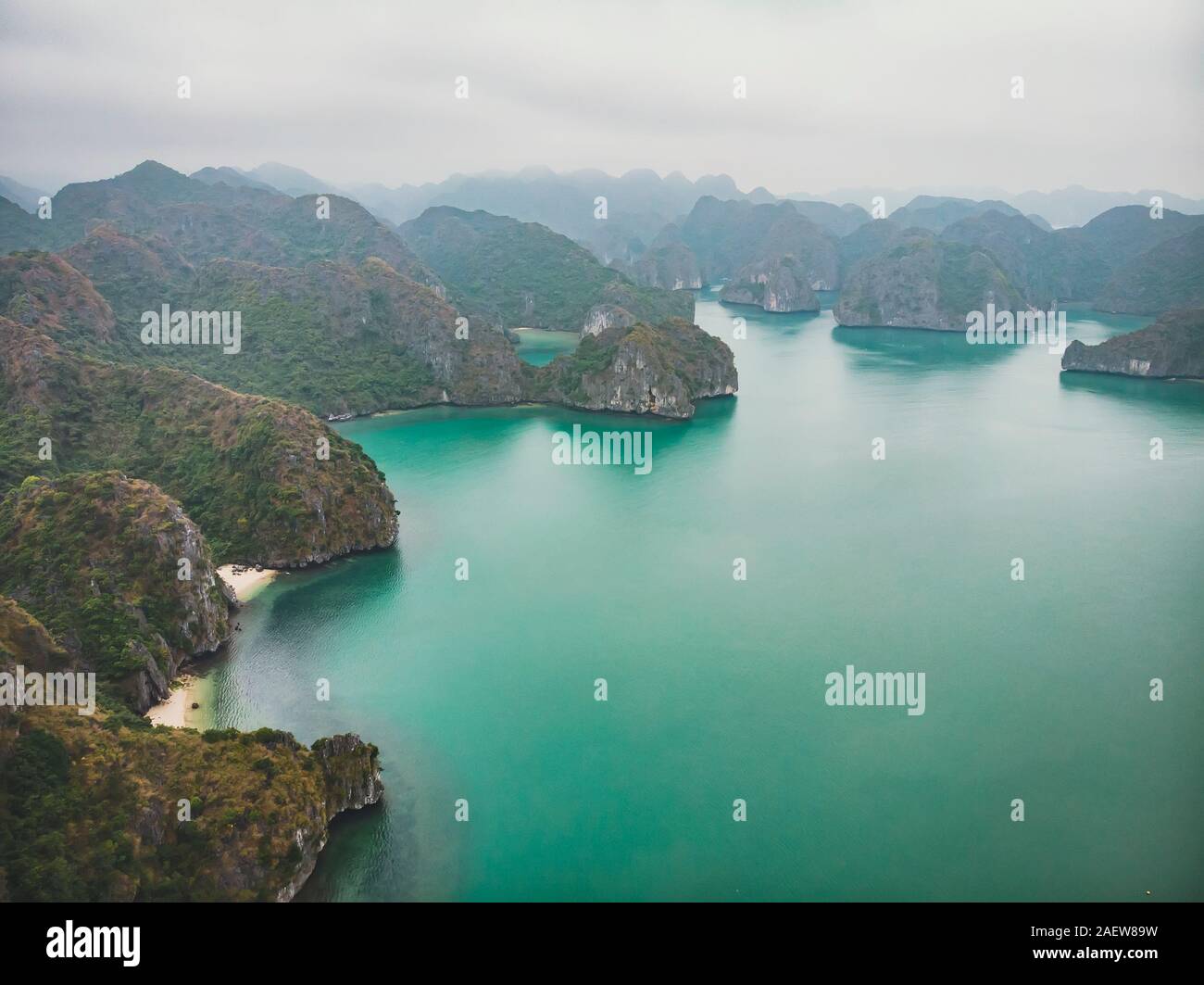 Top view of Halong Bay Vietnam. Beautiful seascape with rocks and sea ...