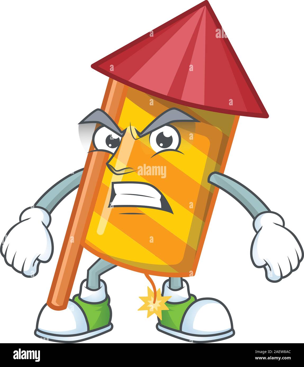 Yellow stripes fireworks rocket cartoon character style with angry face ...