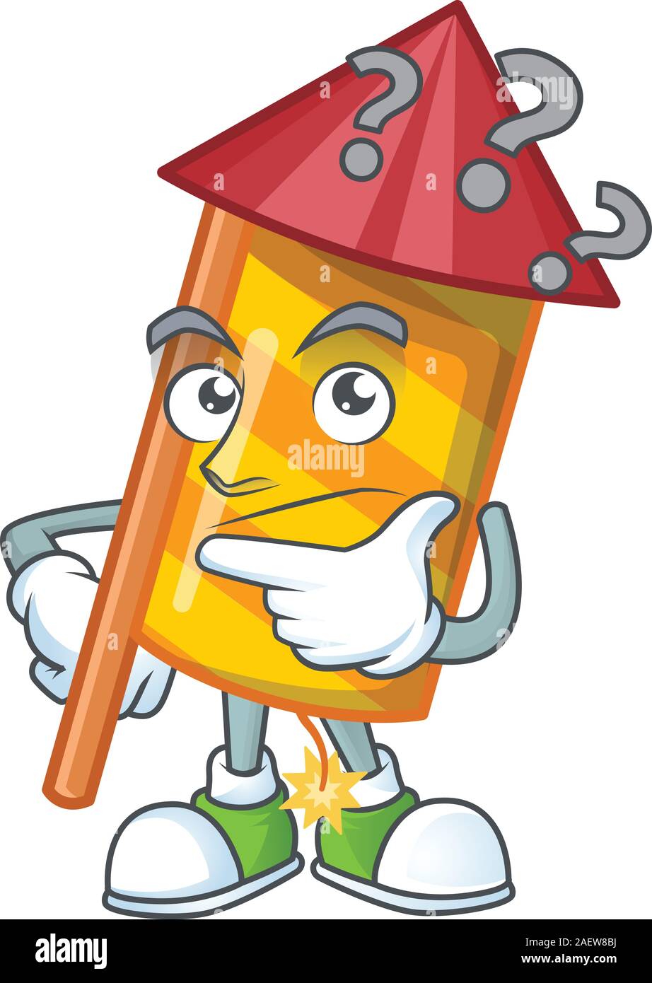 cartoon yellow stripes fireworks rocket with confuse face style design ...