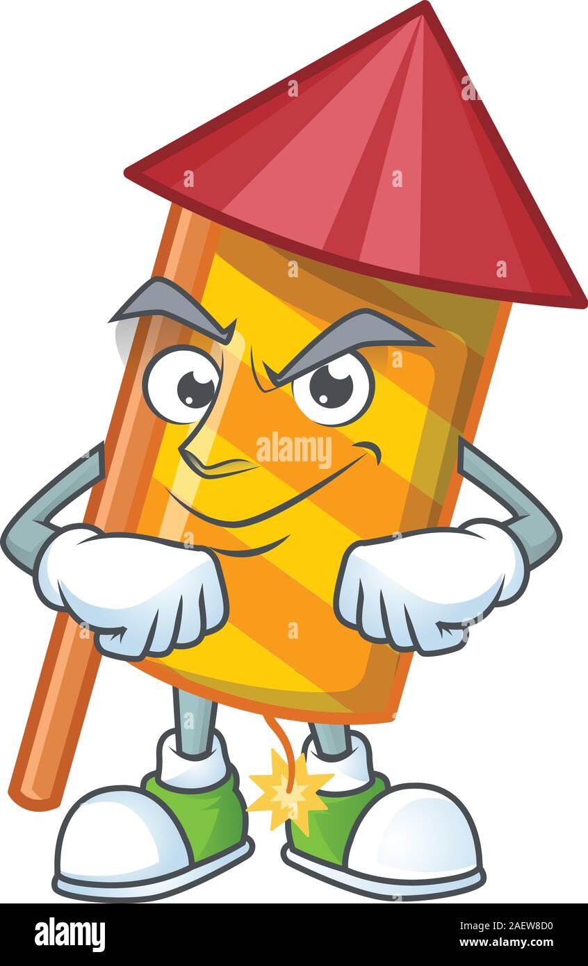 Yellow stripes fireworks rocket mascot cartoon style with Smirking face ...