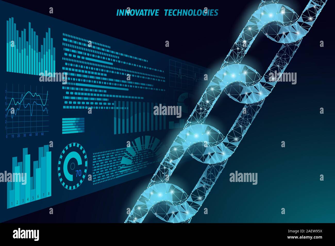 Blockchain business system management concept. Chain connection HUD ...