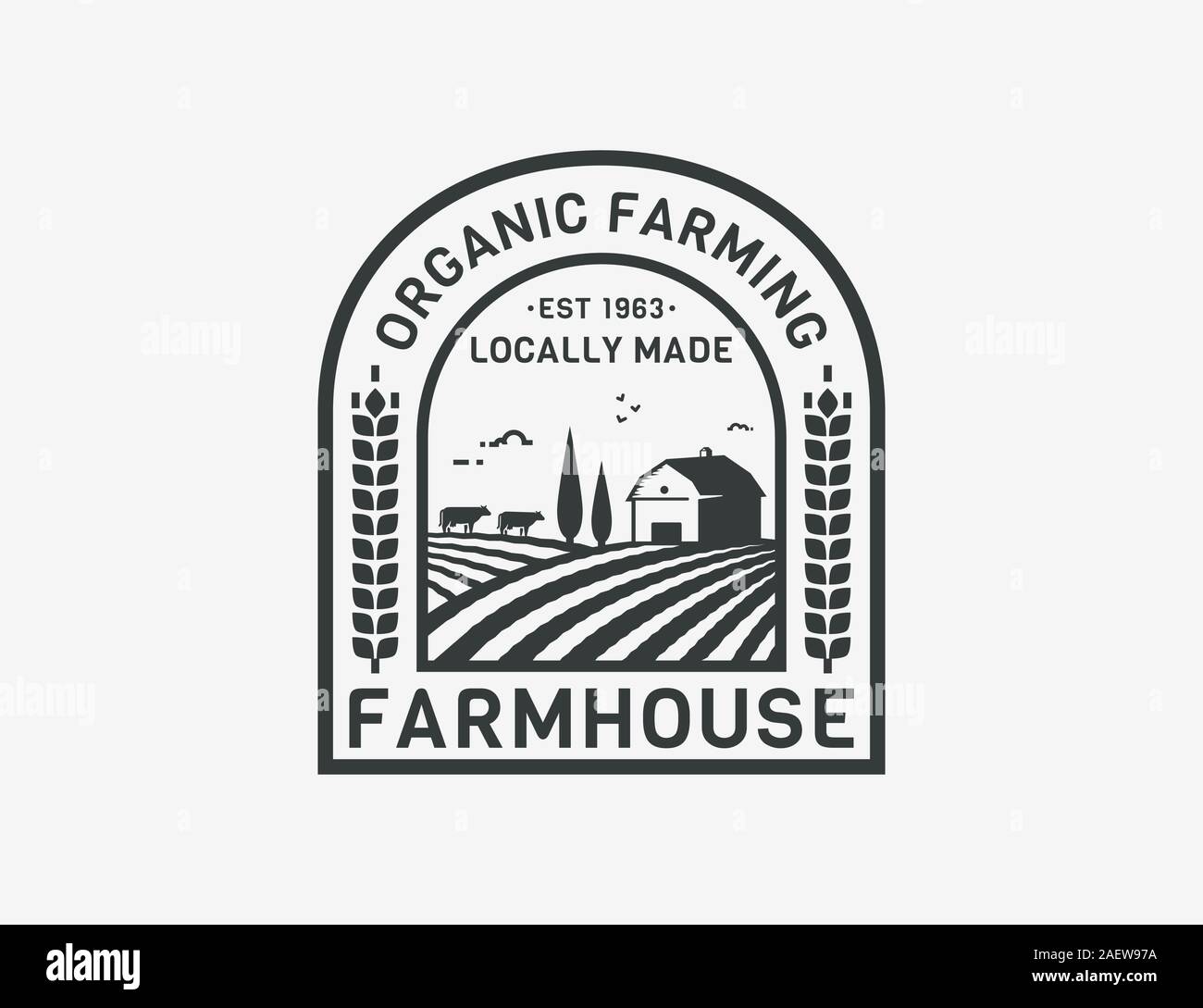 Farm House logo isolated on white background. Vector emblem with ...