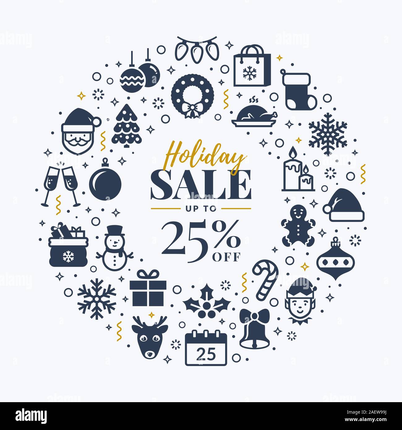 Christmas sale banner with holidays icons. Vector white background with ...