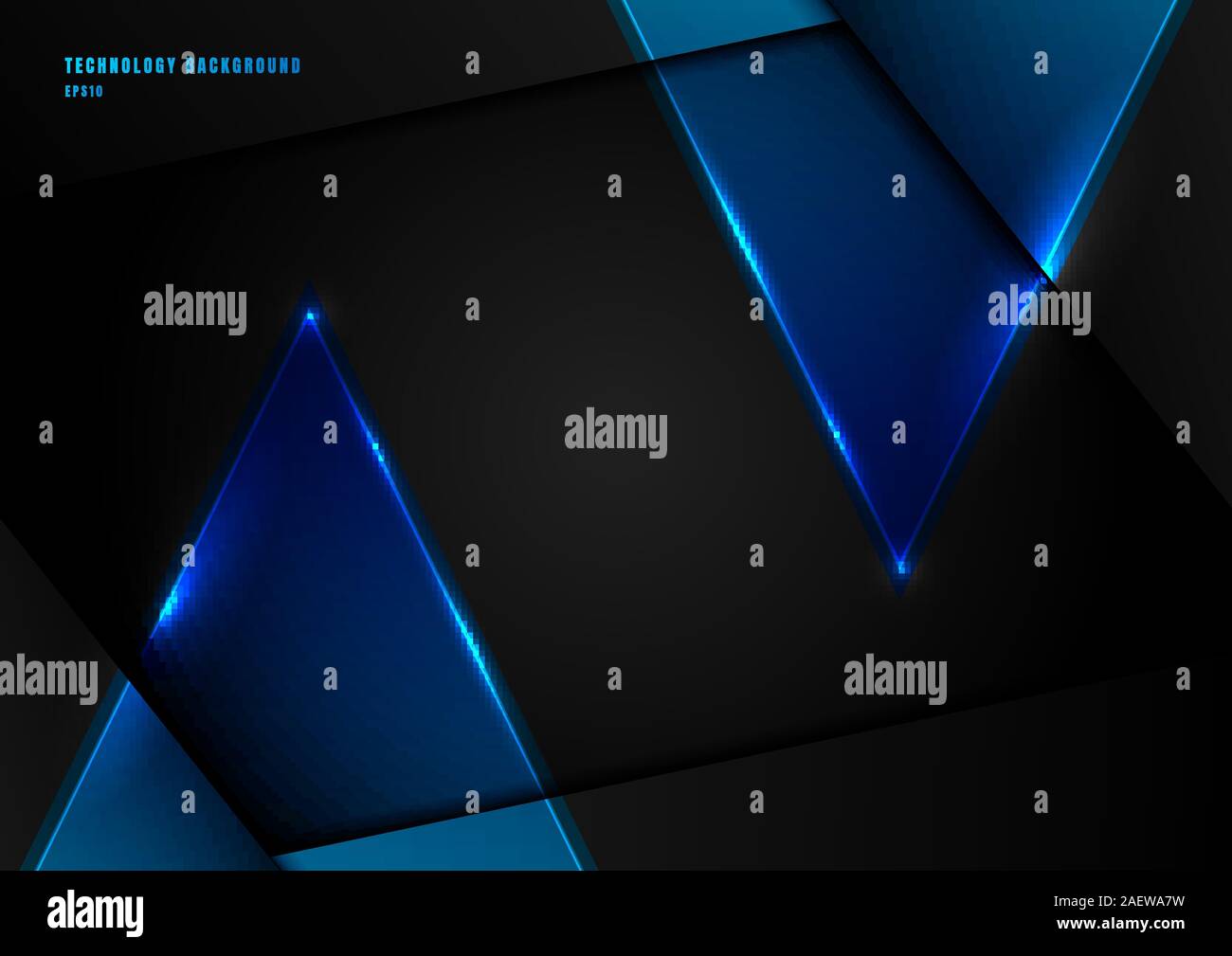 Abstract blue triangles with lighting laser on black background with ...