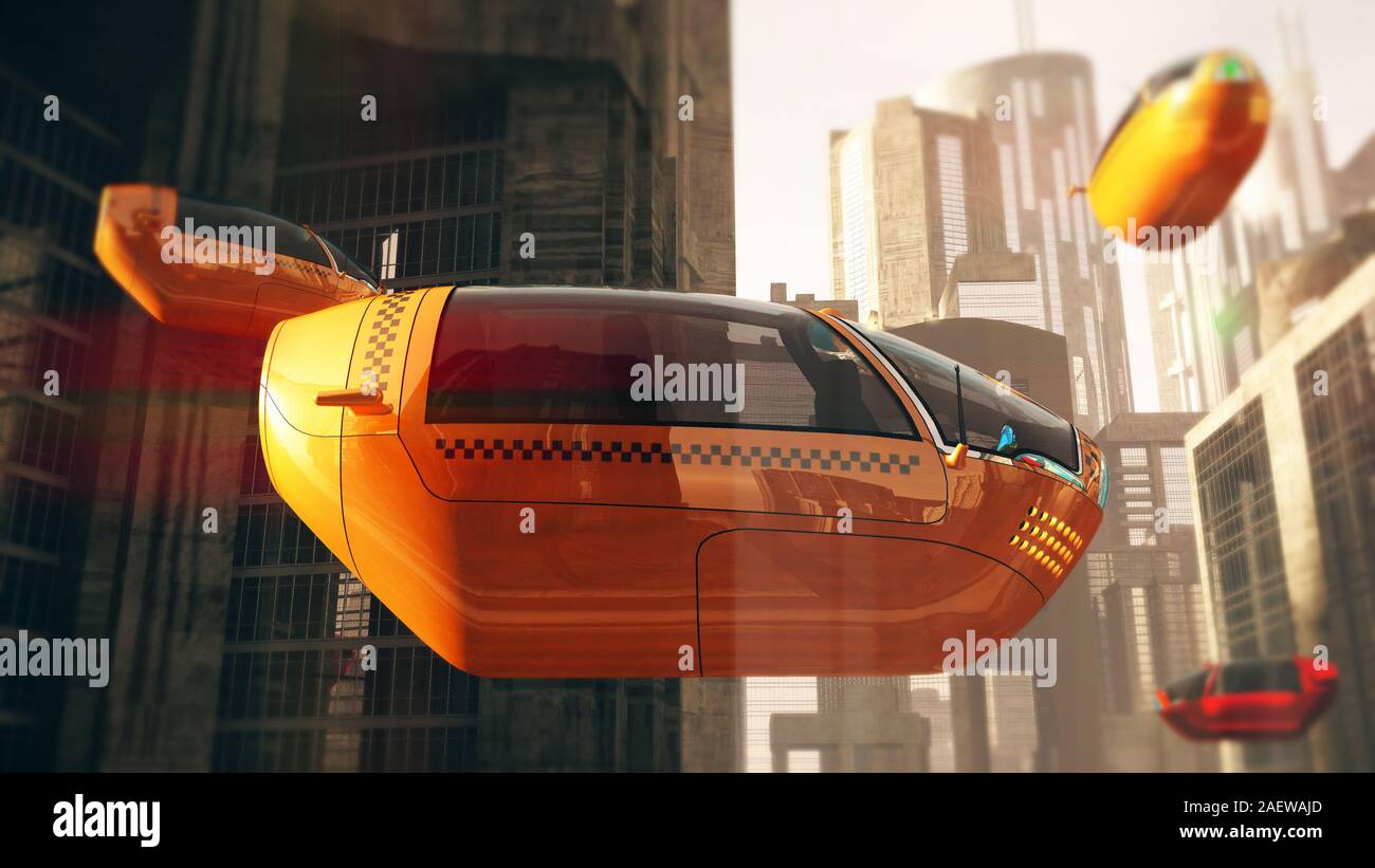 Autonomus Electric Vehicle EV AV Taxis Future Concept 3D Illustration ...