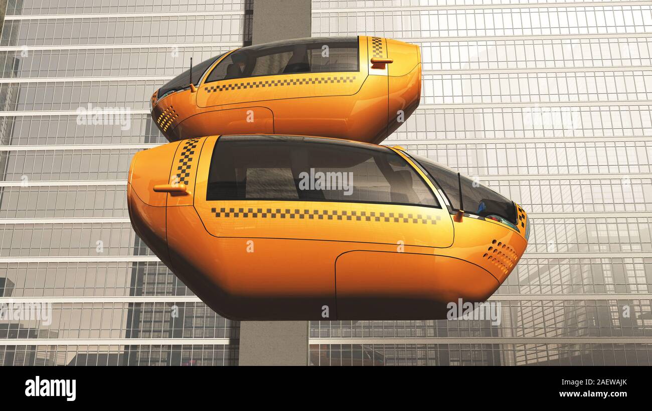 Autonomus Electric Vehicle EV AV Taxis Future Concept 3D Illustration ...