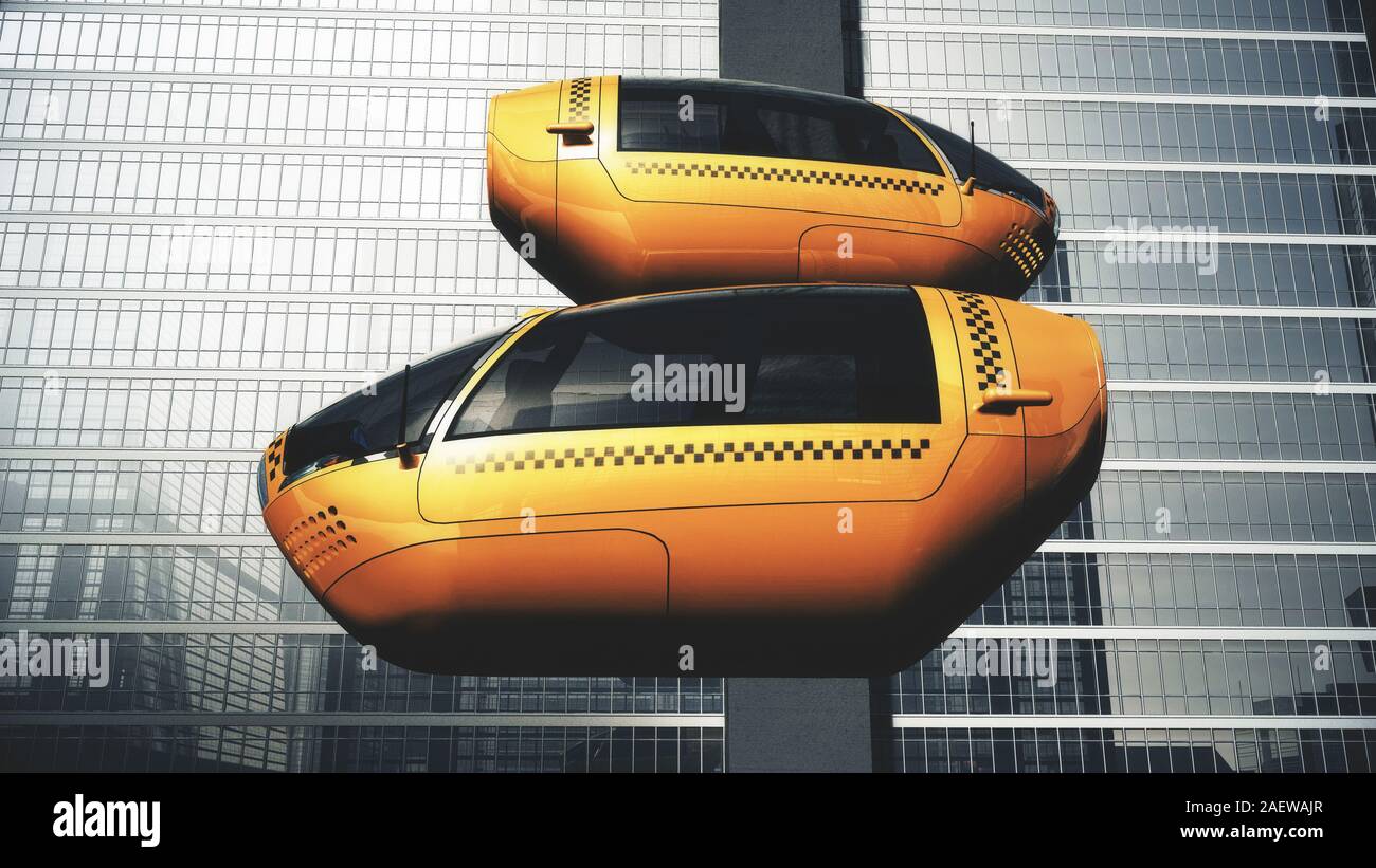 Autonomus Electric Vehicle EV AV Taxis Future Concept 3D Illustration ...