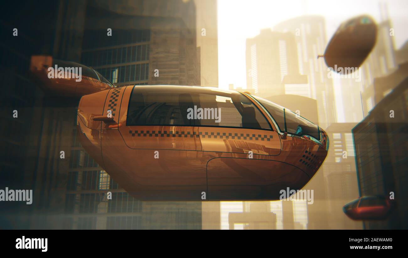 Autonomus Electric Vehicle EV AV Taxis Future Concept 3D Illustration ...