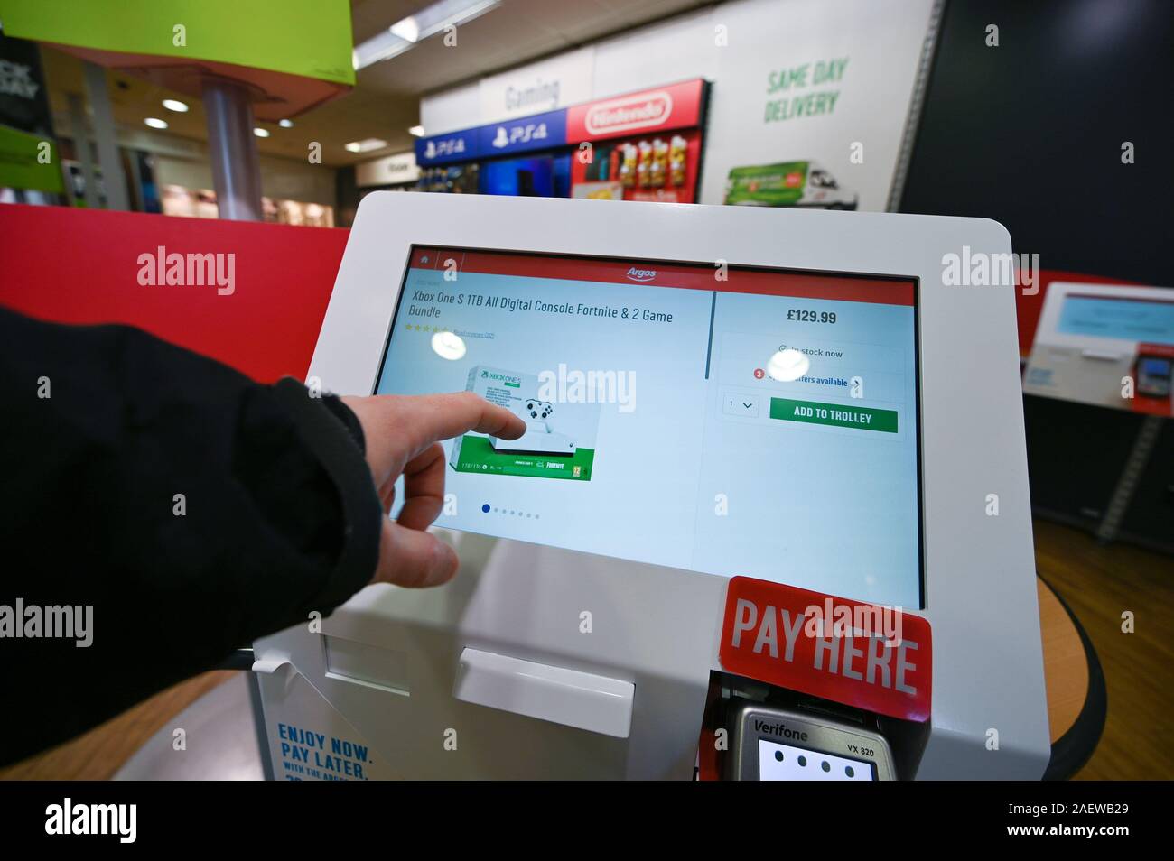 29/11/2019. Solihull, UK. A touch screen display to buy goods at a ...