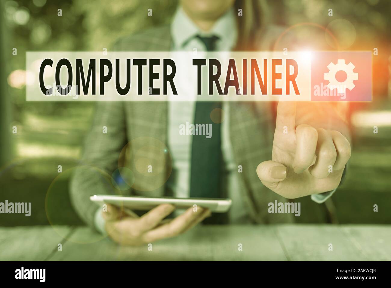 Conceptual hand writing showing Computer Trainer. Concept meaning instruct and help users ...