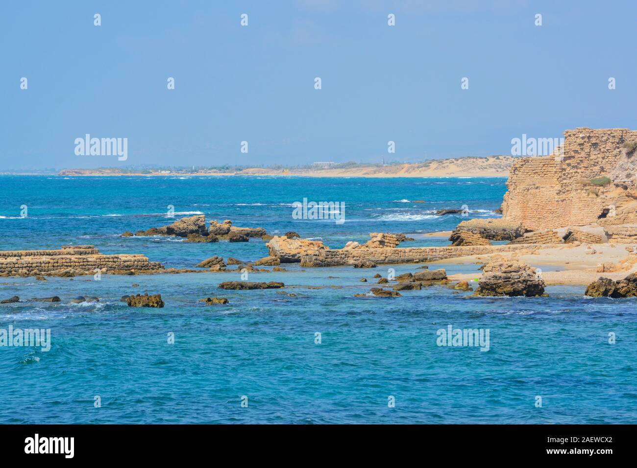 Roman ruins on the Mediterranean Sea at Caesarea National Park in ...