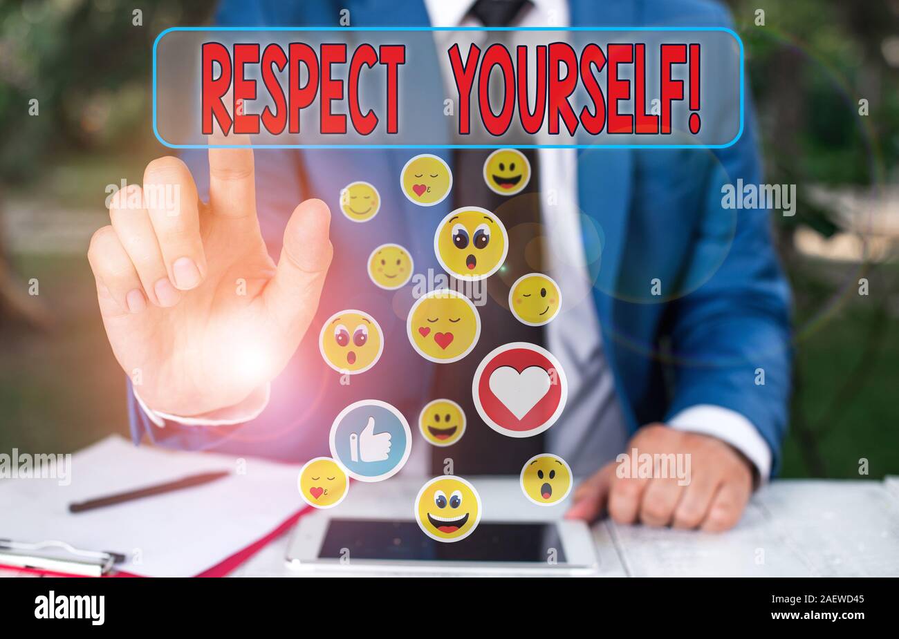 Writing note showing Respect Yourself. Business concept for believing ...