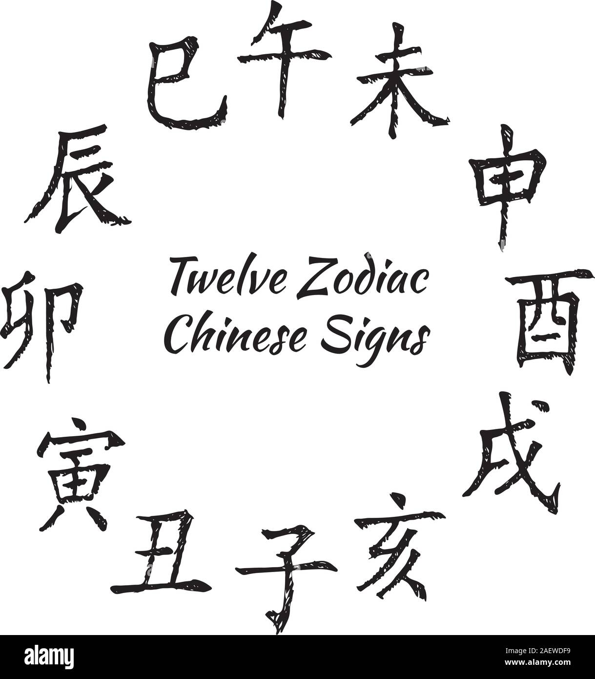 Feng shui and bazi hieroglyph. Chinese zodiac sign collection Stock ...