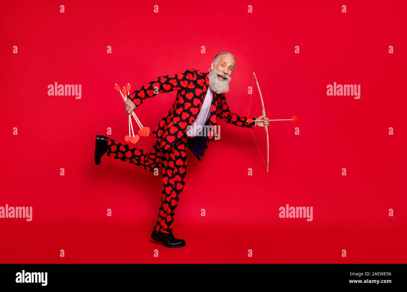 Full body profile photo of funky crazy aged guy cupid hobby love ...