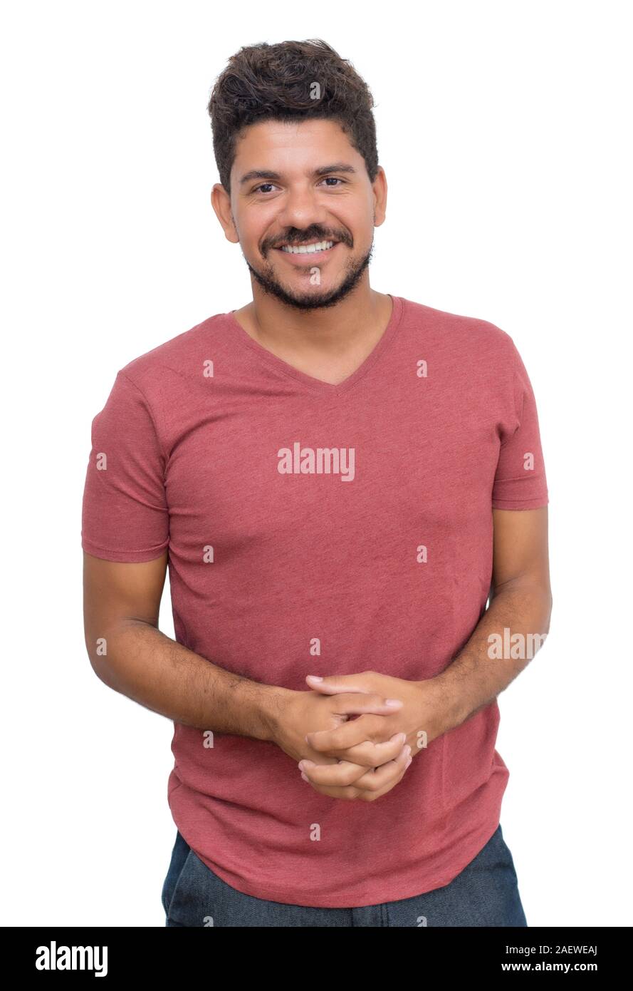 Handsome Hispanic Man With Beard And Dark Hair On Isolated White