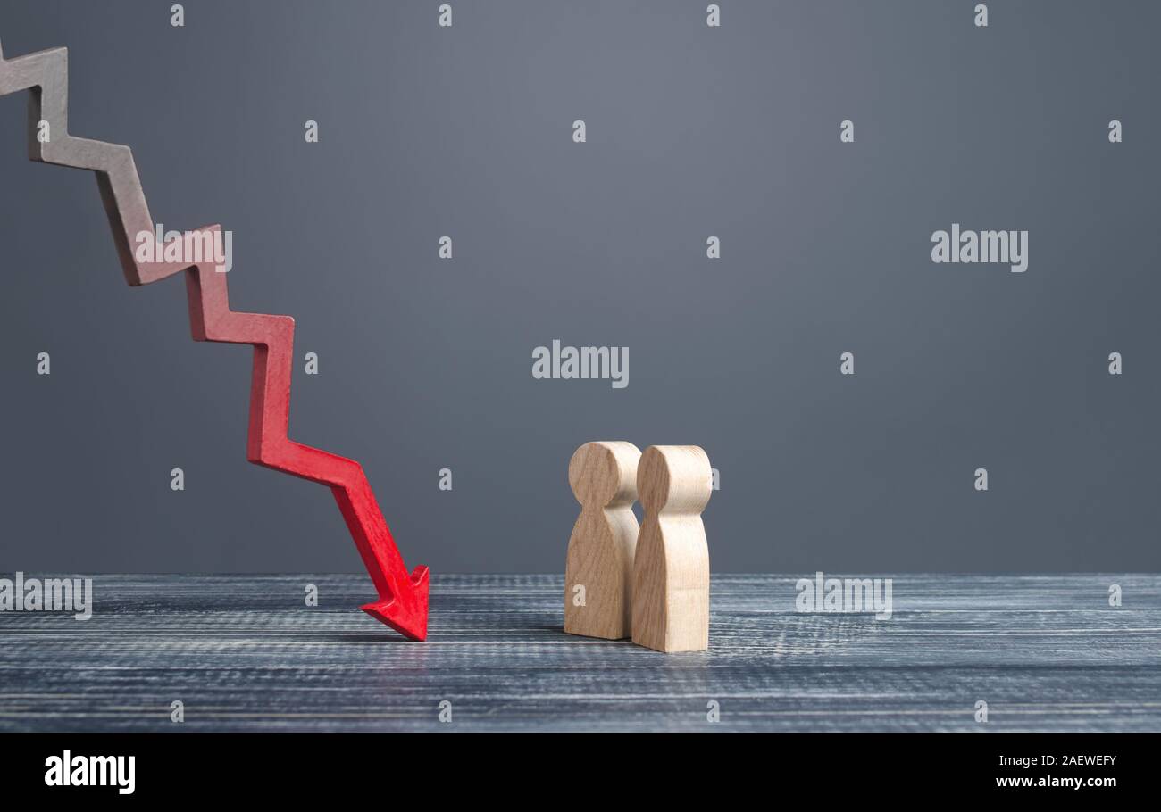 People look at the chart red arrow down. Failure and full defeat ...