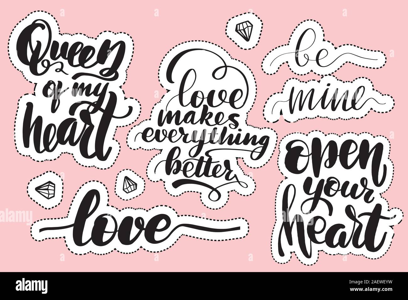 Stickers with hand drawn typography lettering inscriptions Stock Vector ...