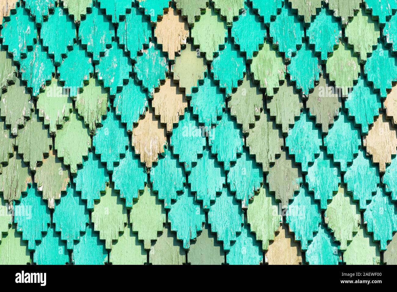 Eyrope (Russian) wooden roof texture, pattern background green blue ...