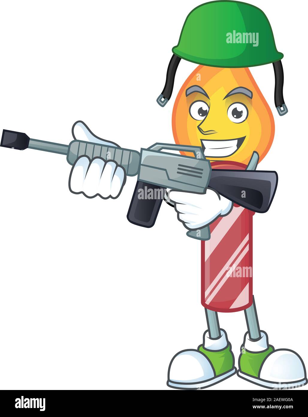 A cartoon style of red stripes candle Army with machine gun Stock ...
