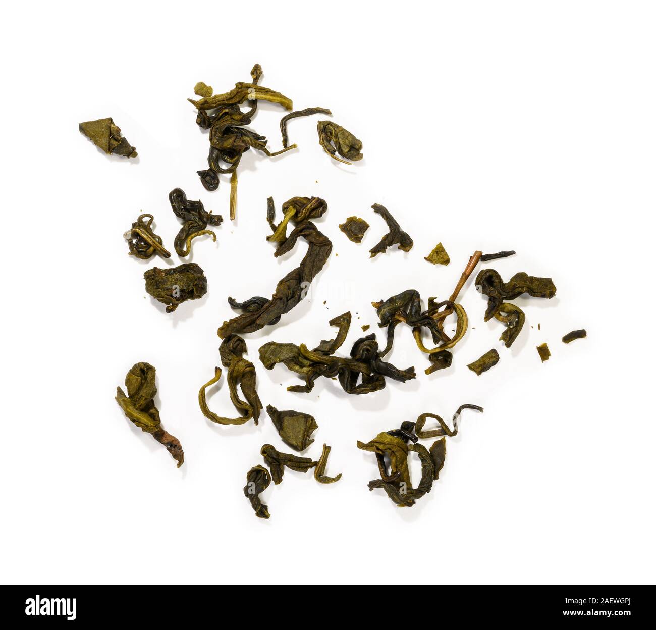 Green tea top view on white background Stock Photo - Alamy