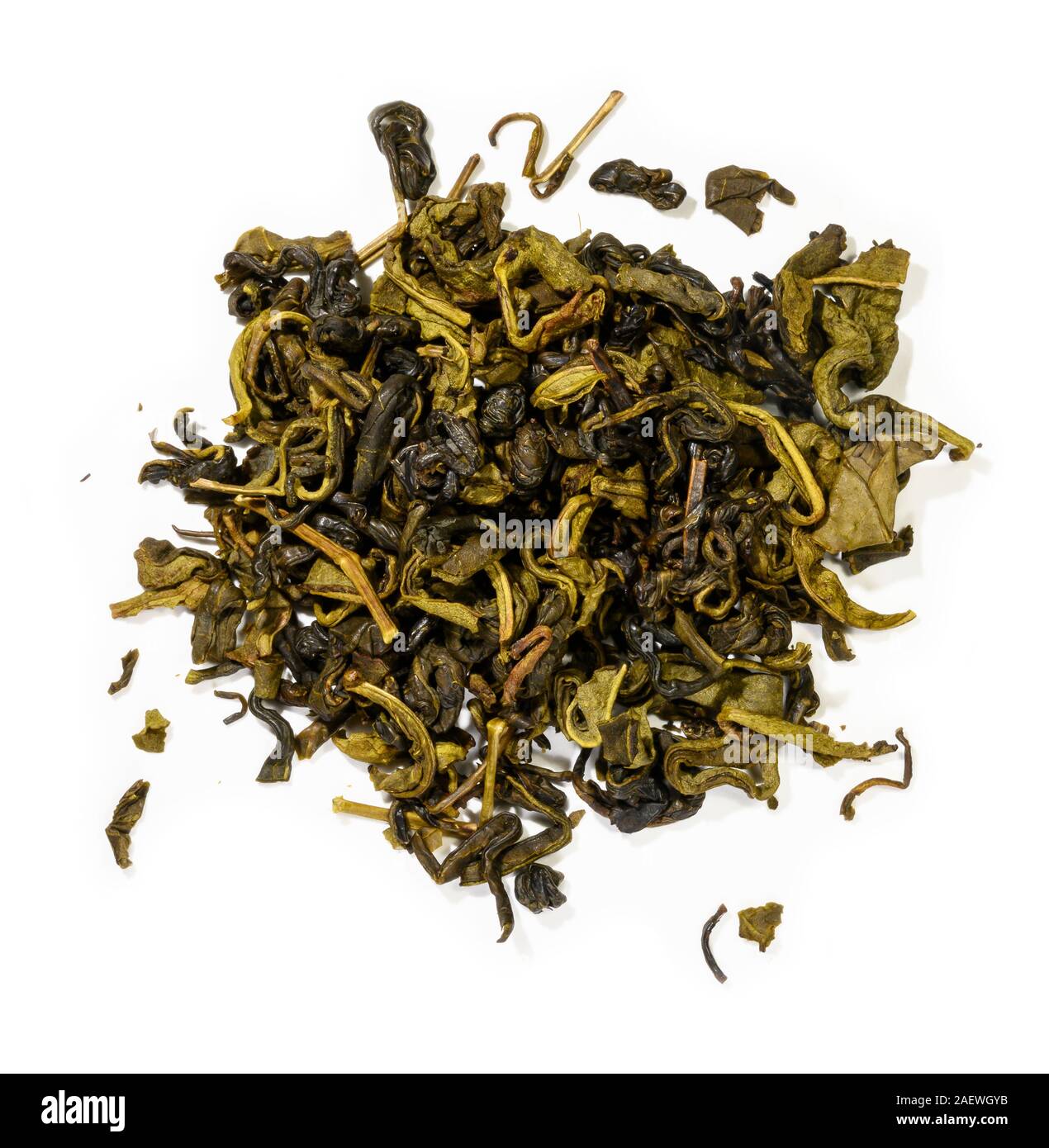 Green tea top view on white background Stock Photo - Alamy