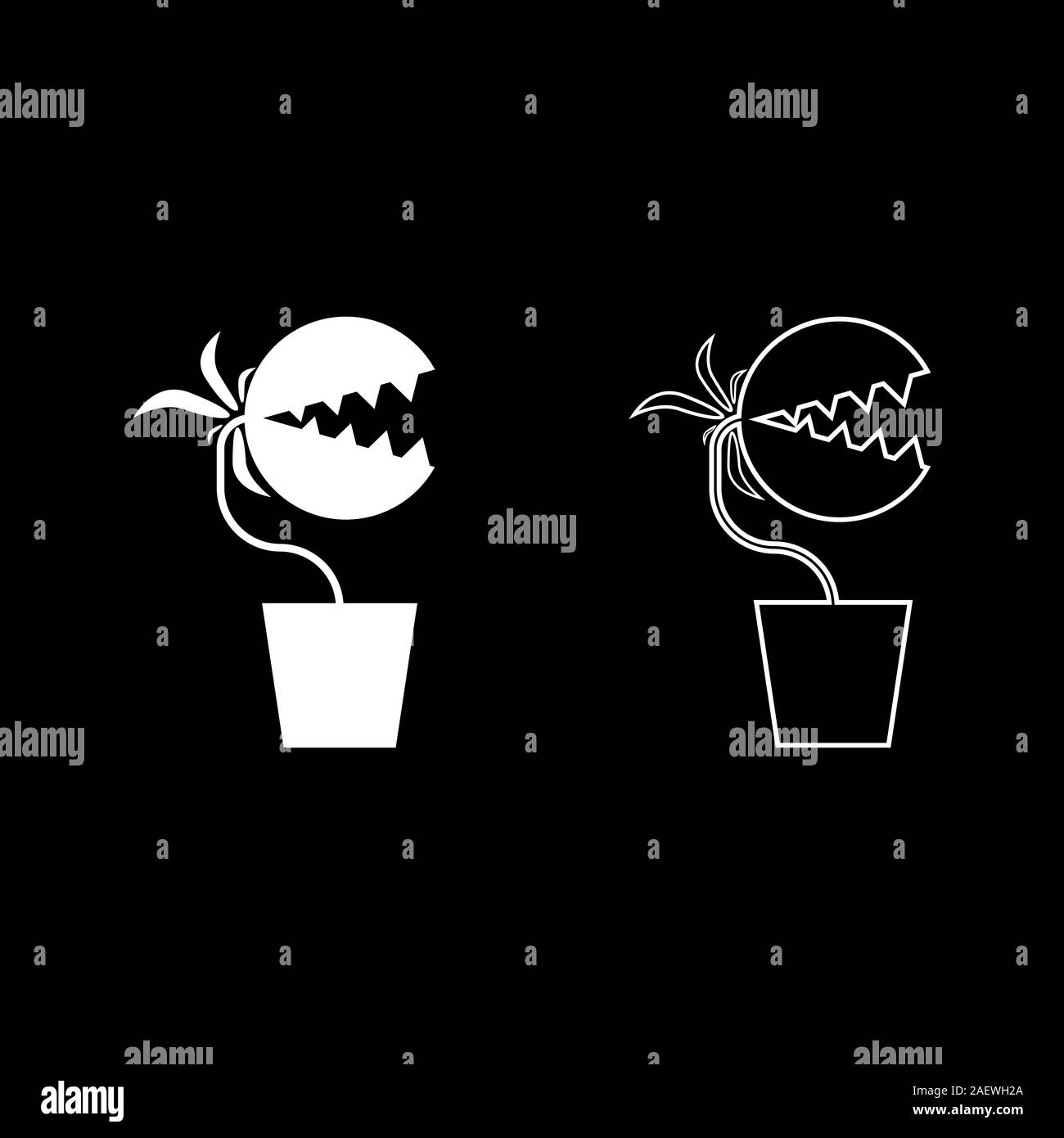 Carnivorous plant Flytrap Monster with teeths in pot icon outline set ...